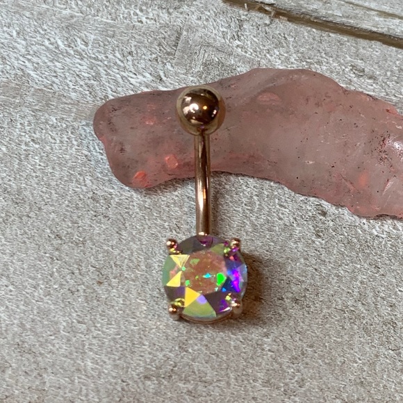 Jewelry | Rose Gold Ab Gem Belly Button Ring Navel Ring 14 Gauge New ...